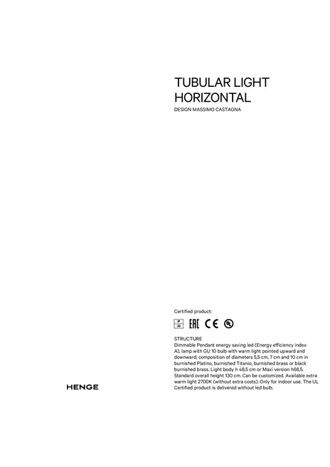 TUBULAR HORIZONTAL LED brass pendant lamp By Henge | design Massimo ...