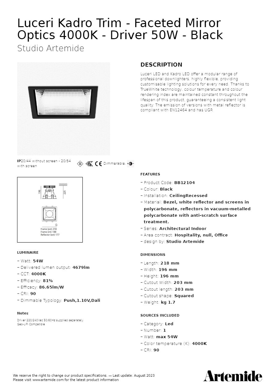 LUCERI KADRO Einbauspot By Artemide