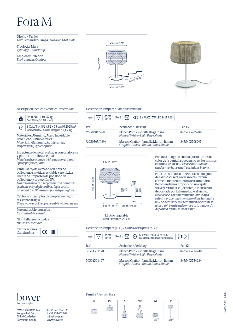 FORA M Lampe de table de fibres synthétiques By Bover | design Gonzalo Milà, Alex Fernández Camps