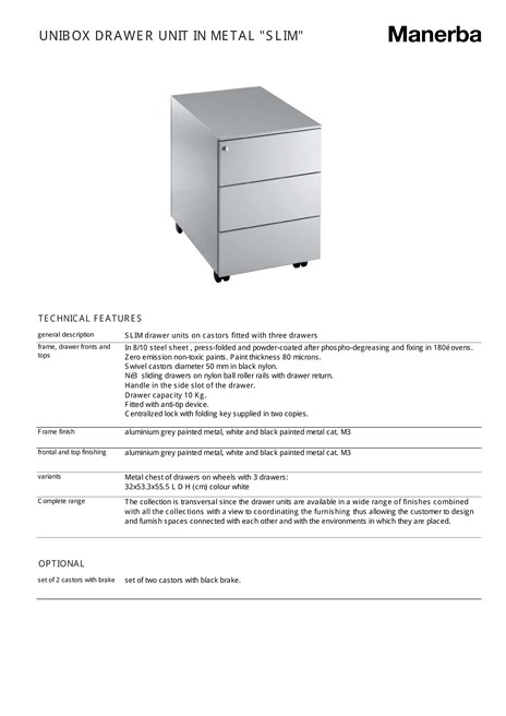 UNIBOX Metal office drawer unit with castors By Manerba