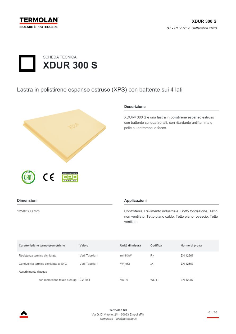 Pannello termoisolante in XPS XDUR® 300 S - Termolan - Edilportale
