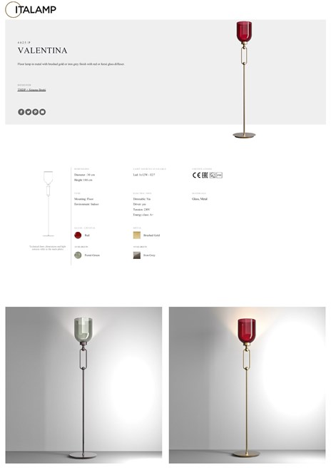 VALENTINA 4025/P LED blown glass floor lamp with dimmer By Italamp