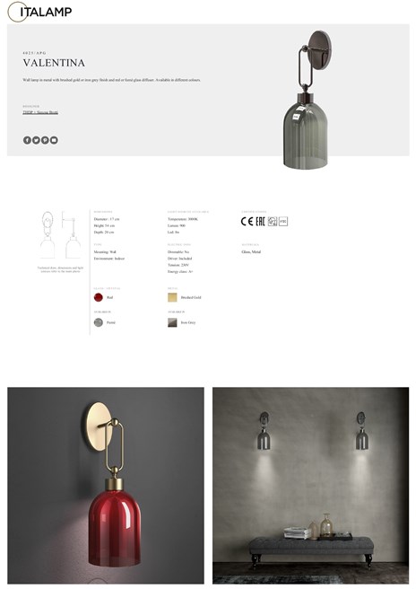 VALENTINA 4025/APG | Wall lamp LED blown glass wall lamp By Italamp ...
