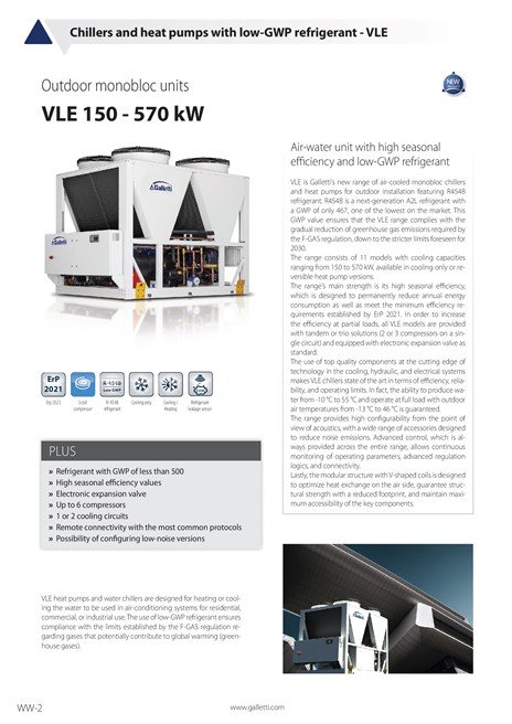 VLE 150 - 570 kW Outdoor monobloc air-water units By GALLETTI