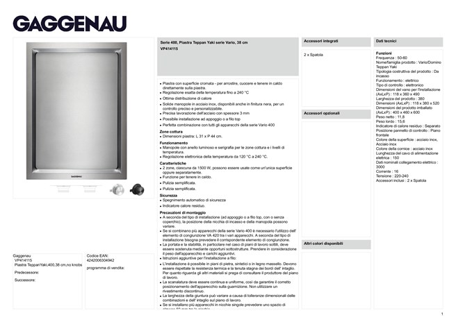 VARIO VP414115 | Piano cottura Piano cottura filo top teppanyaki in ...