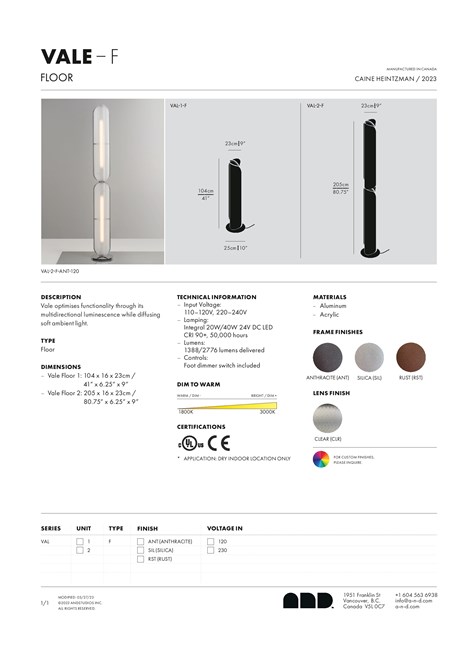 VALE LED acrylic floor lamp with dimmer By A-N-D | design Caine Heintzman