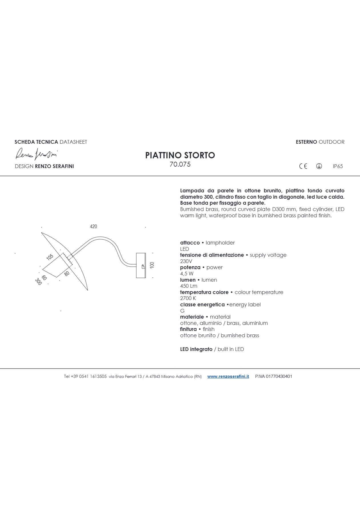 PIATTINO STORTO Outdoor wall lamp By Renzo Serafini