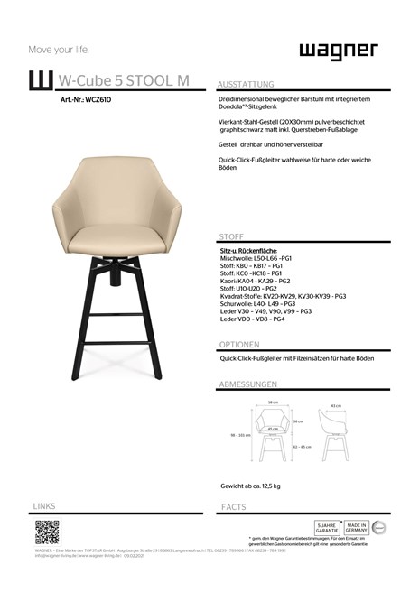 W-CUBE 5 M | Hocker Drehhocker Hocker höhenverstellbarer mit Armlehnen ...