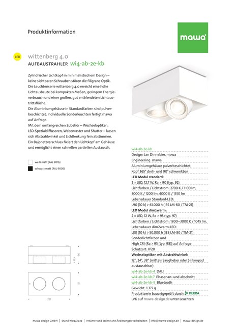 WI4-AB-2E-KB spotlight By Mawa Design design Jan Dinnebier