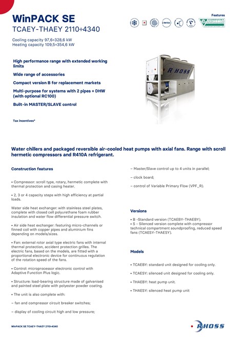 WINPACK SE 热泵 / 水制冷机组 By Rhoss