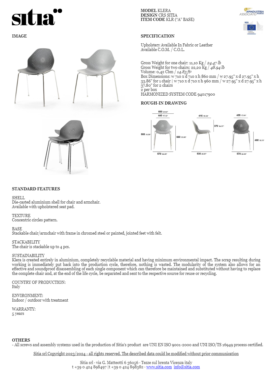 KLERA Stackable die cast aluminium chair By SITIA