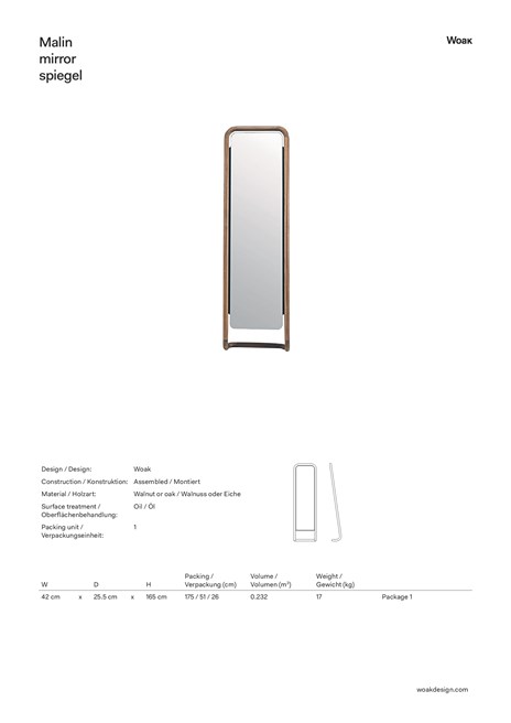 MALIN Freestanding rectangular framed mirror By Woak