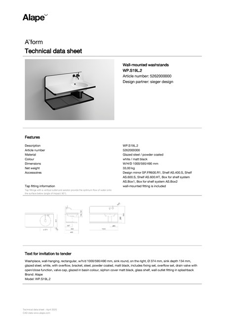 WP.S19L.2 | Vanity unit Steel19 Collection By Alape design Sieger Design