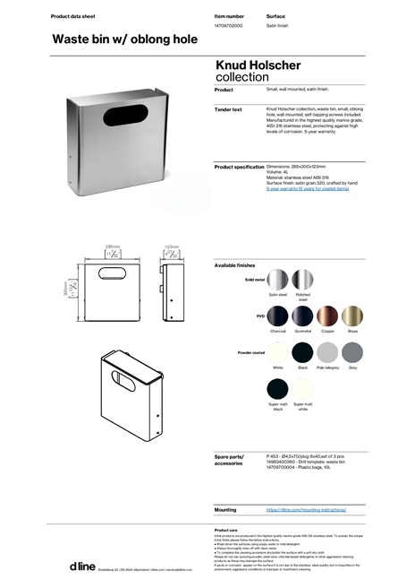 WASTE BIN WITH OBLONG HOLE Cubo de basura By d line diseño Knud Holscher