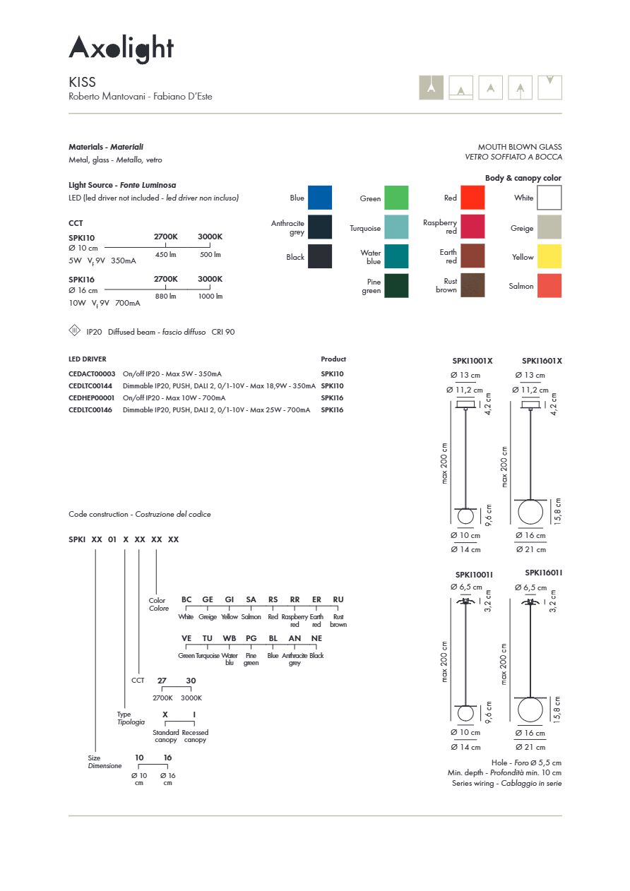 KISS LED single pendant lamp By AXOLIGHT