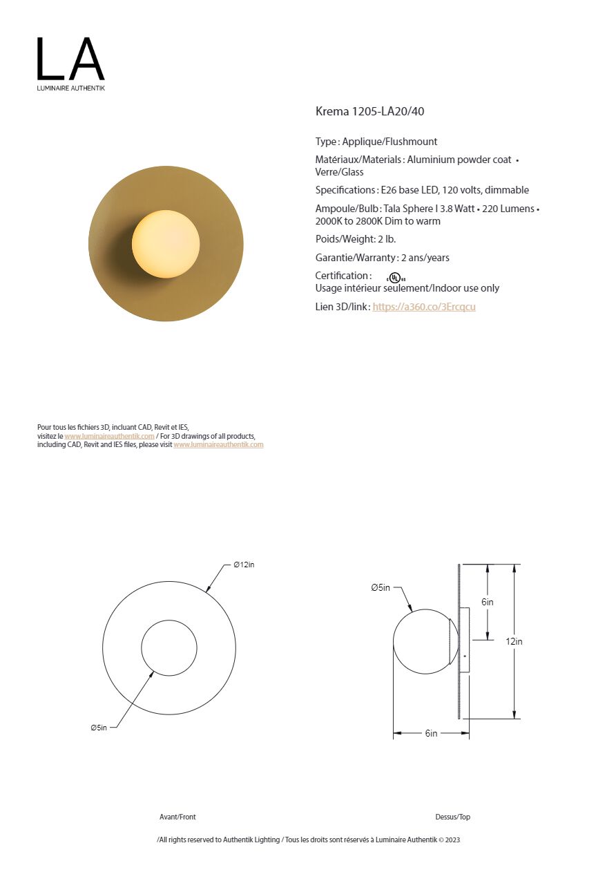 KREMA 1205 -LA40 Wall lamp By Luminaire Authentik
