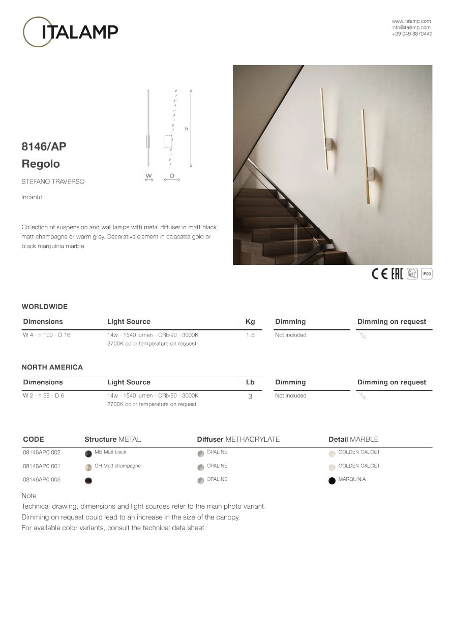 REGOLO Wall lamp By Italamp