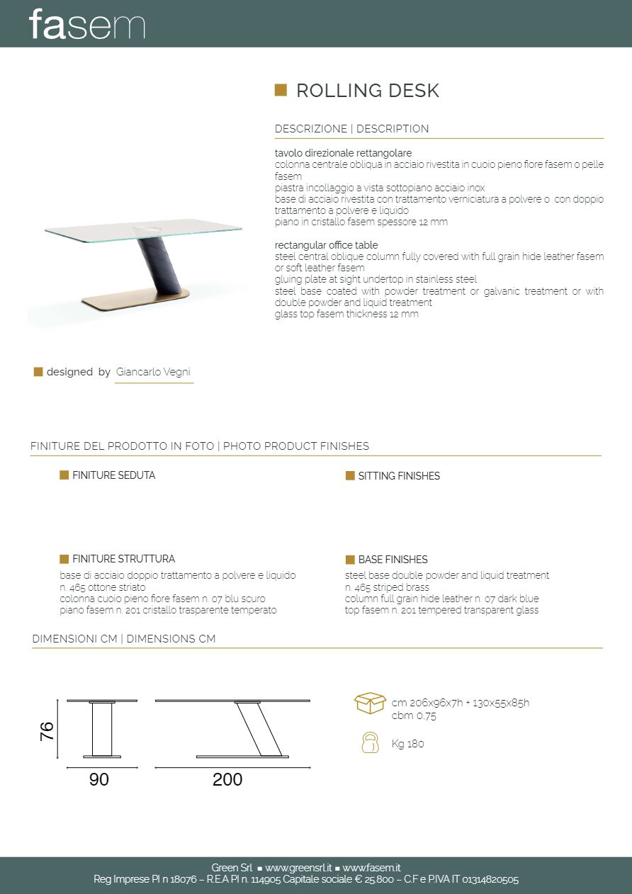 ROLLING Rectangular crystal writing desk By Fasem | design Giancarlo Vegni