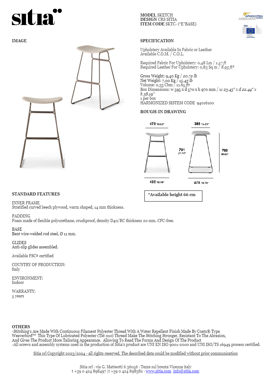SKETCH High fabric stool By SITIA