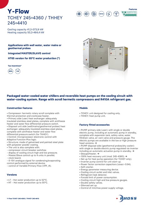 Y-FLOW TCHEY 245÷4360 / THHEY 245÷4410 Heat pump / Water refrigeration unit By Rhoss