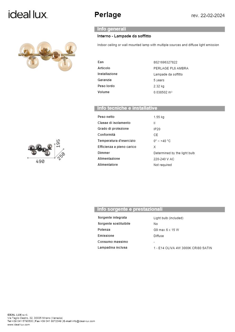 PERLAGE PL10 Lampada da soffitto in vetro soffiato By Ideal Lux