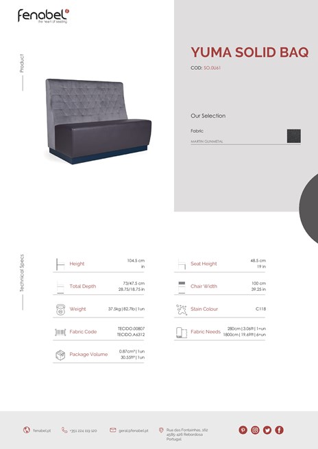 Upholstered high-back fabric bench seating YUMA SOLID BAQ By Fenabel