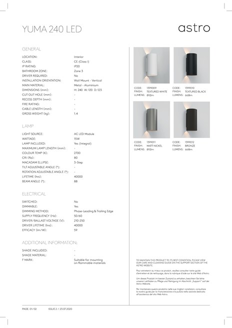 YUMA 240 Aplique LED de aluminio By Astro Lighting