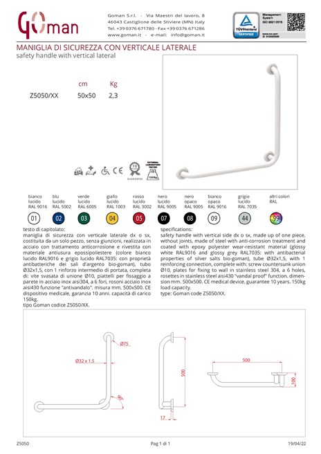 Maniglia di sicurezza a 90° con 3 punti di fissaggio CLASSIC ...