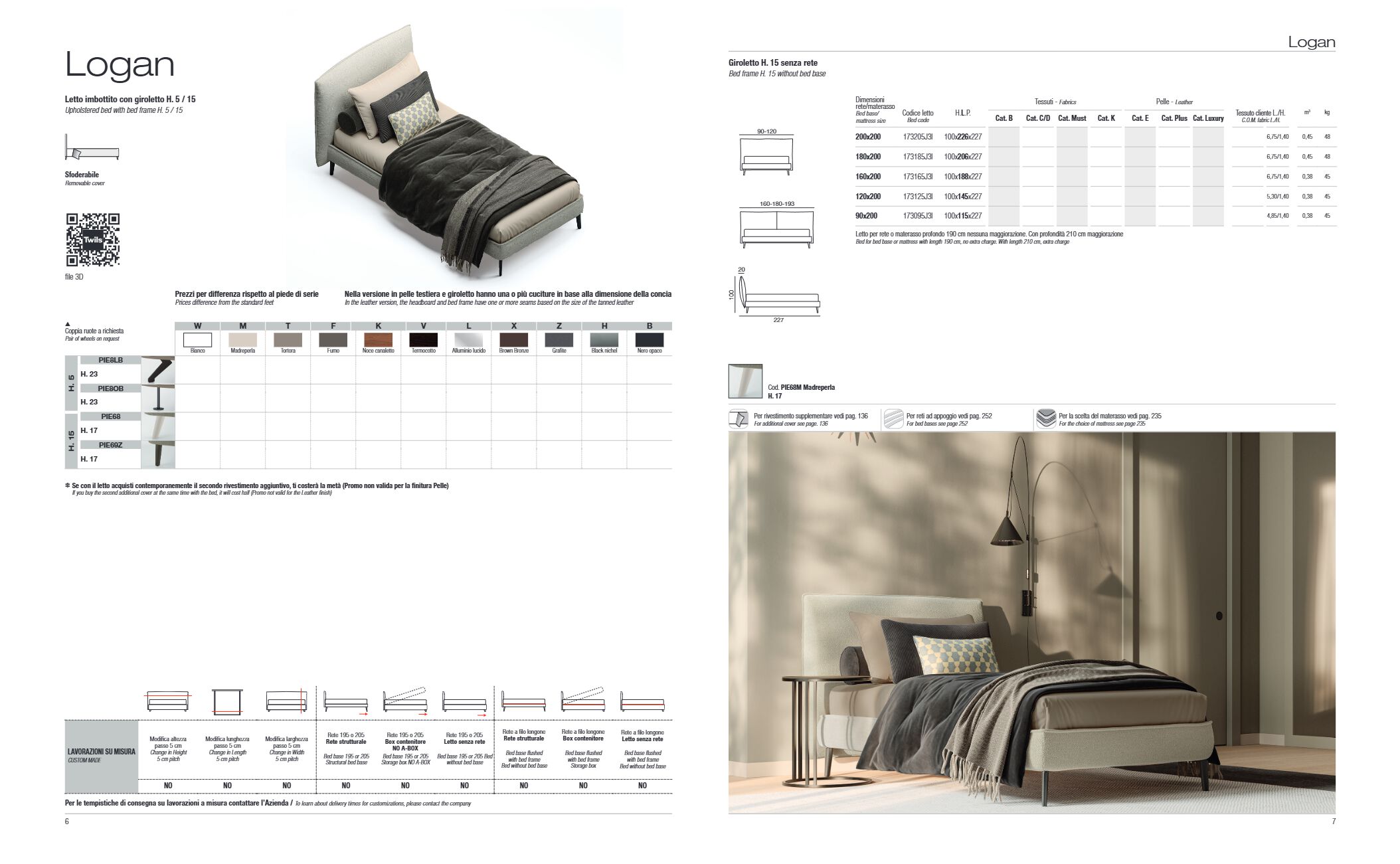 LOGAN Fabric single bed with upholstered headboard By Twils