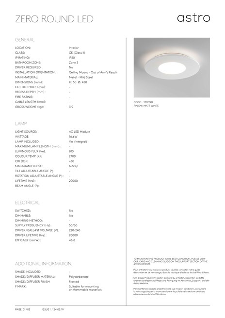 ZERO ROUND Luminária de teto LED em aço By Astro Lighting