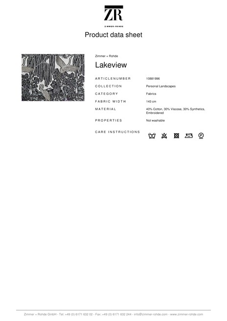 LAKEVIEW Embroidered cotton and viscose fabric By Zimmer + Rohde