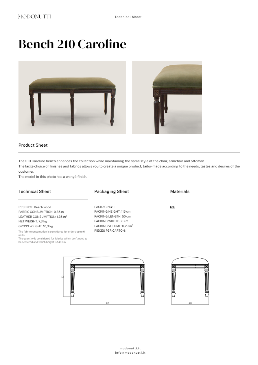 PANCA 210 CAROLINE Upholstered fabric bench By Modonutti