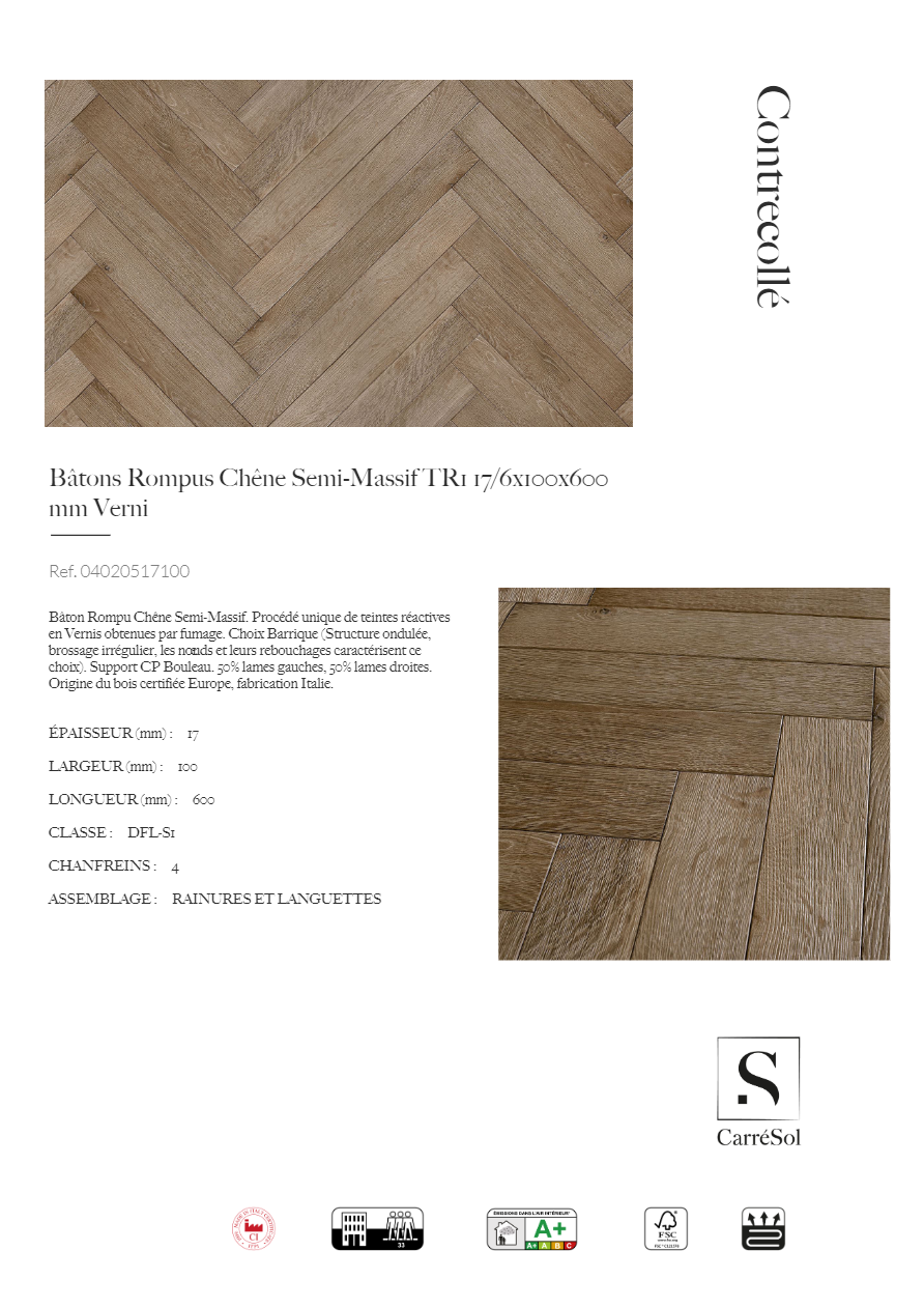 BÂTON ROMPU CHÊNE SEMI-MASSIF TR 1 地板 By CarréSol Éditions