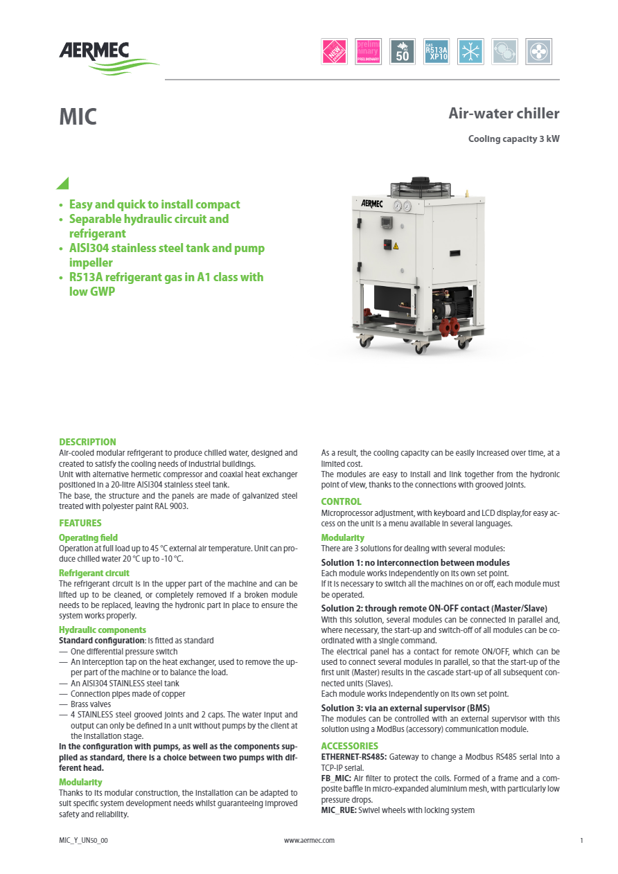 MIC AIr refrigeration unit By AERMEC