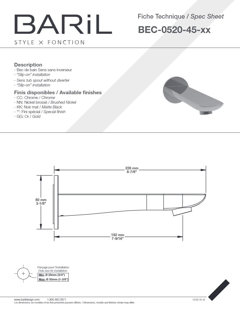 BEC-0520-45 Spout By BARIL