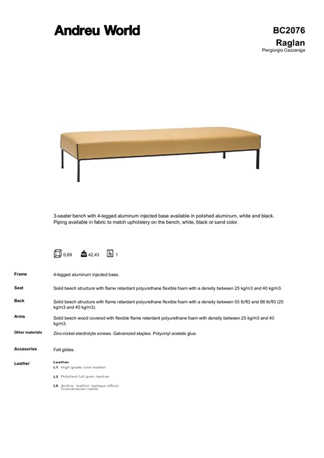 Upholstered bench seating RAGLAN BC2076 Raglan Collection By Andreu World