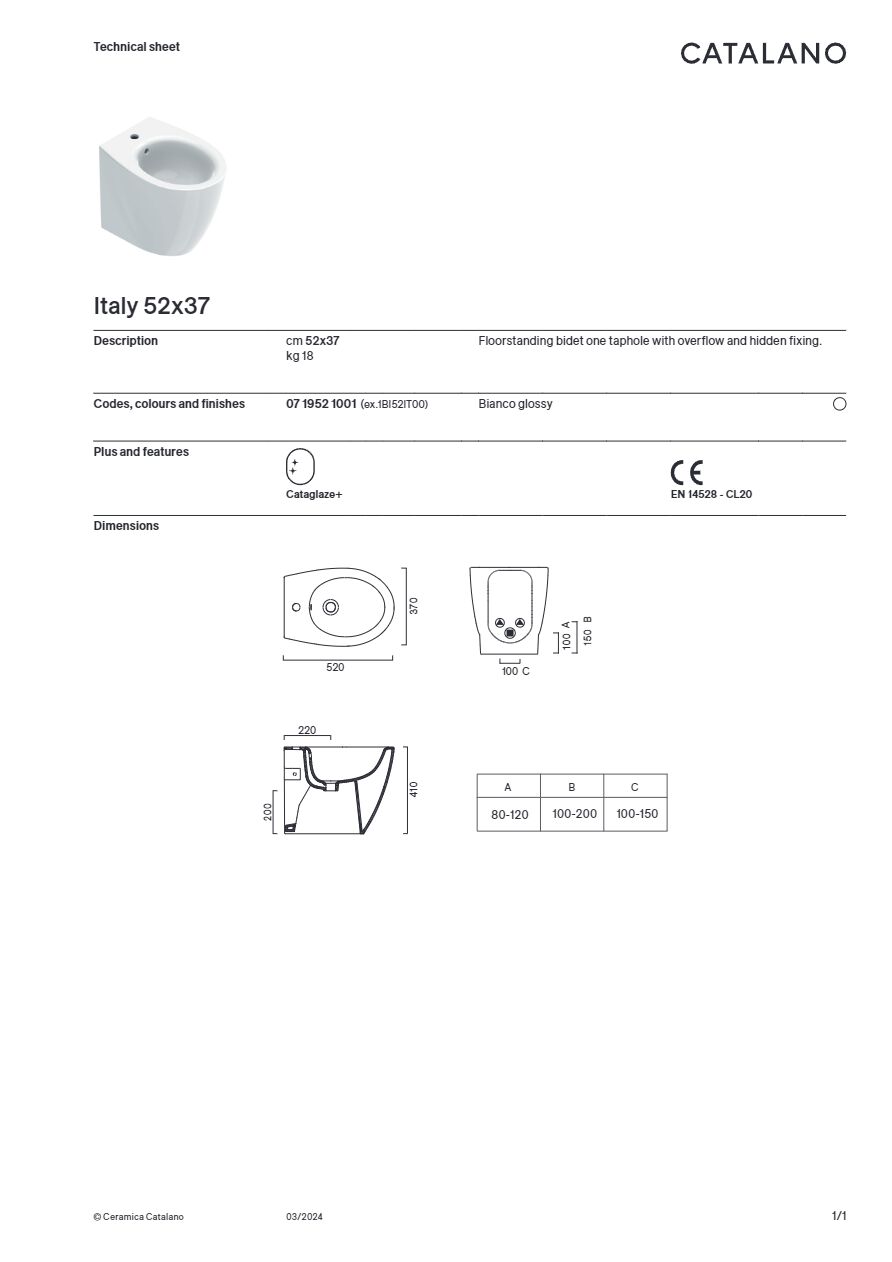 ITALY 52x37 Bidet By CERAMICA CATALANO