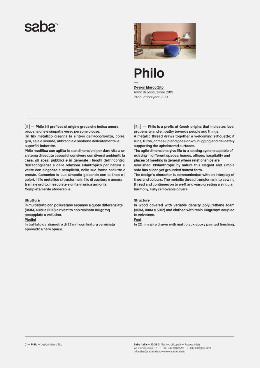 PHILO 3 seater fabric sofa By Saba Italia | design Marco Zito