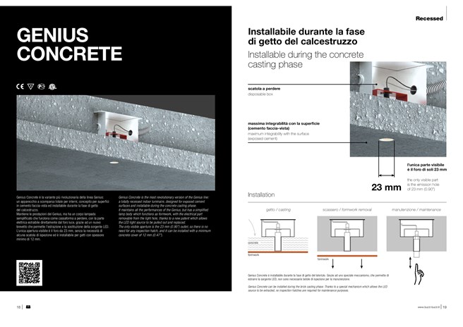 GENIUS CONCRETE Recessed LED round aluminium spotlight By Buzzi & Buzzi