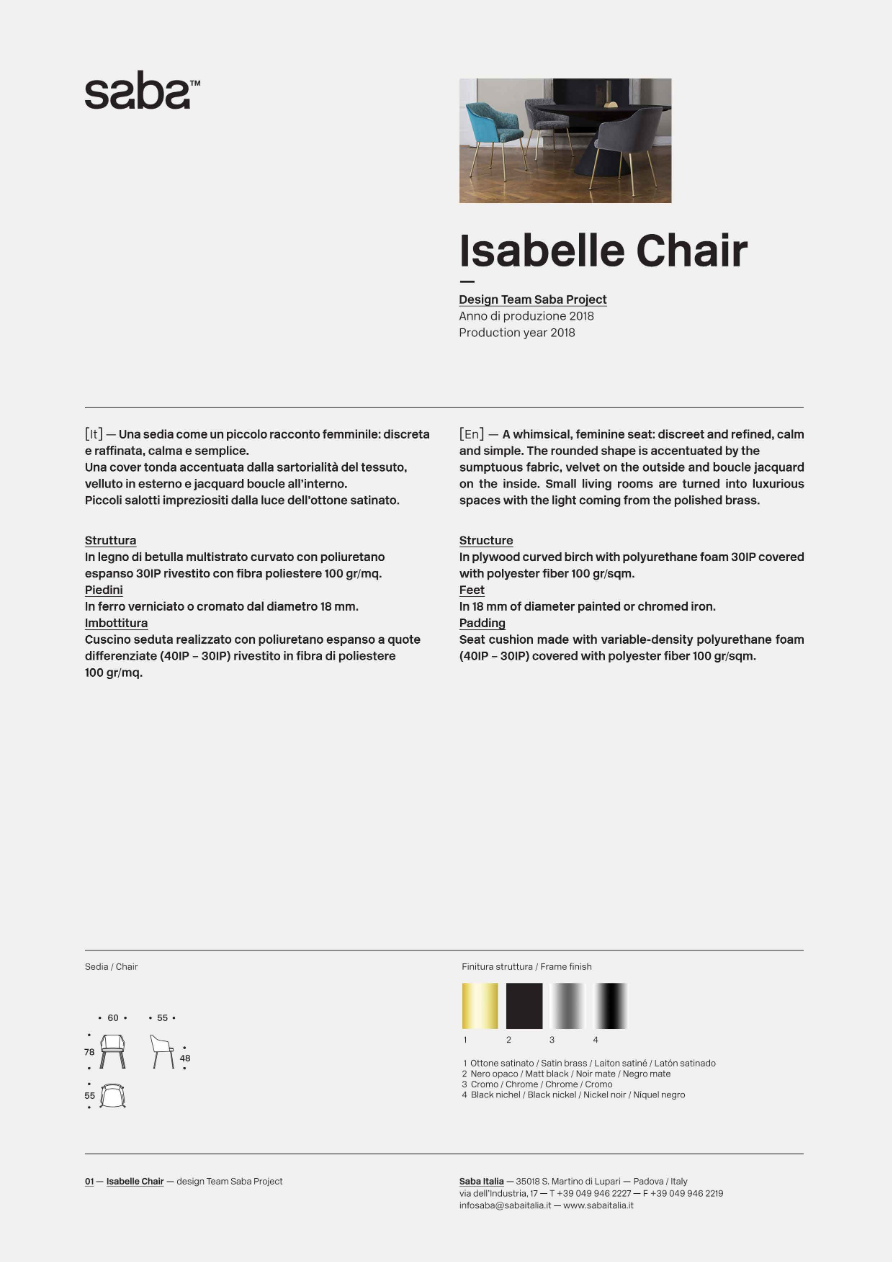 ISABELLE Upholstered fabric chair with armrests By Saba Italia