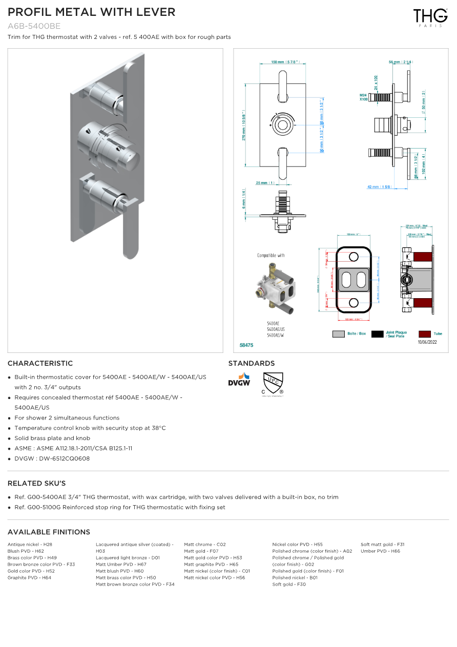 PROFIL METAL WITH LEVER Metal shower tap By THG Paris