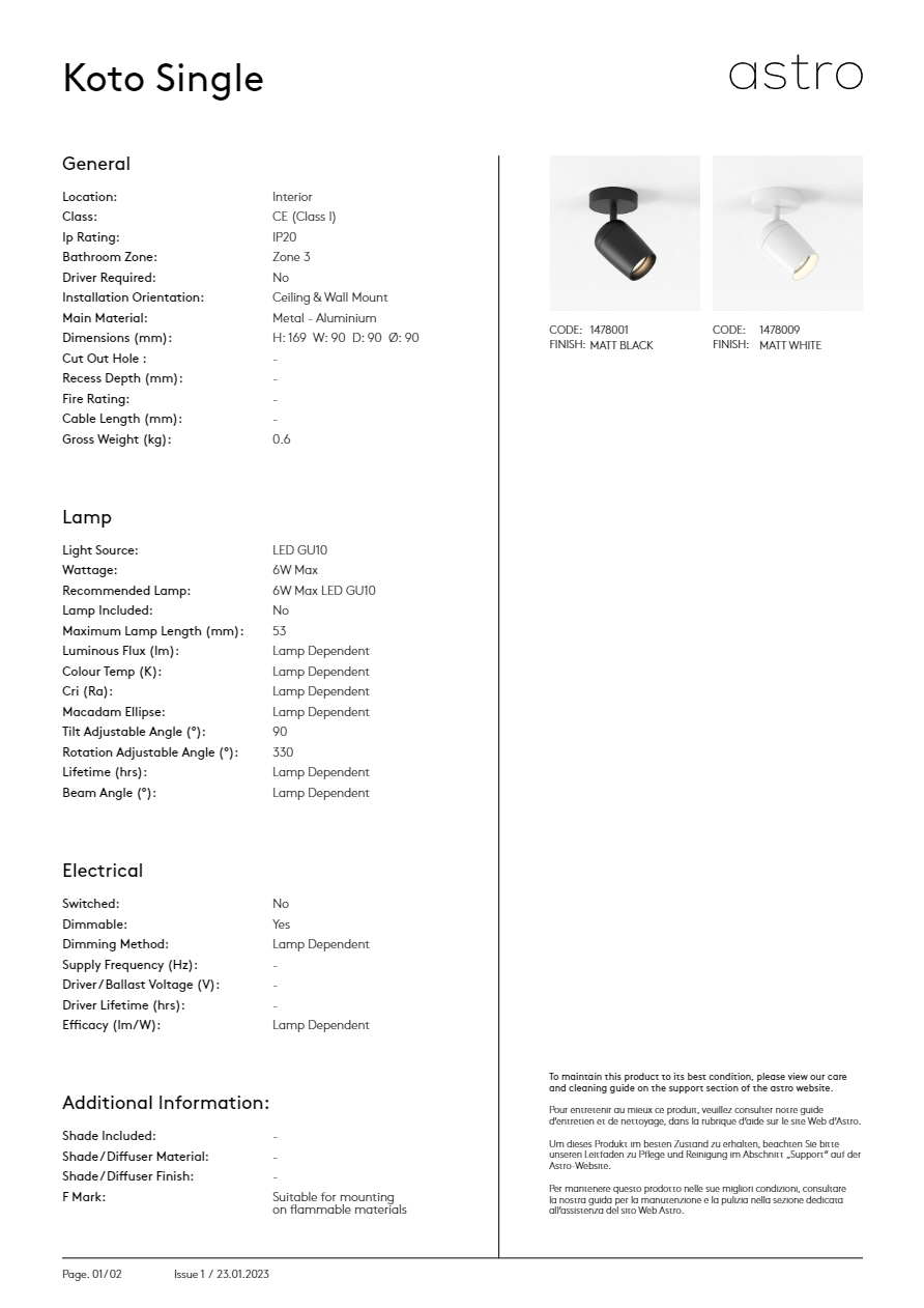 KOTO SINGLE Spotlight By Astro Lighting