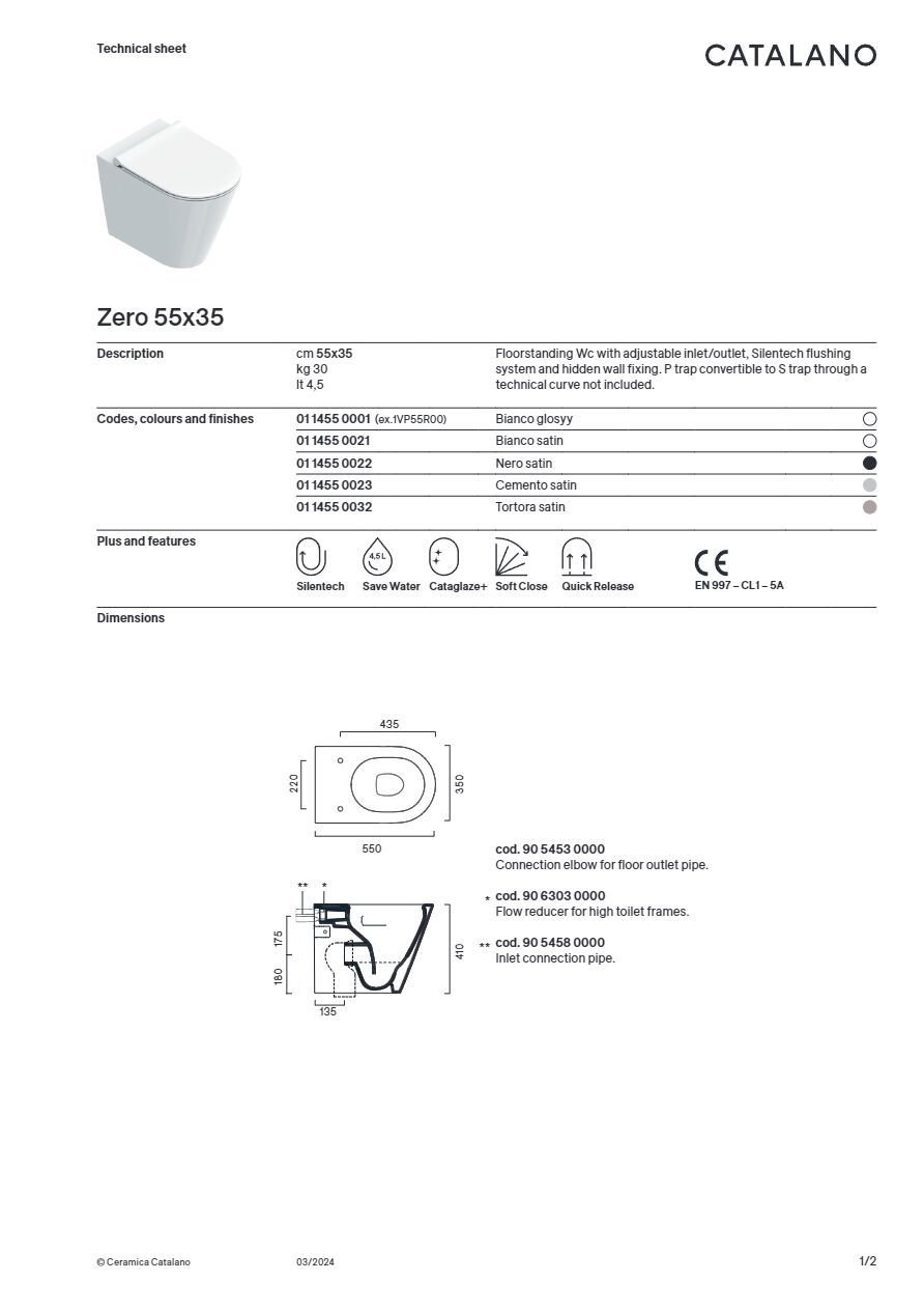 ZERO 55x35 Floor mounted rimless toilet By CERAMICA CATALANO