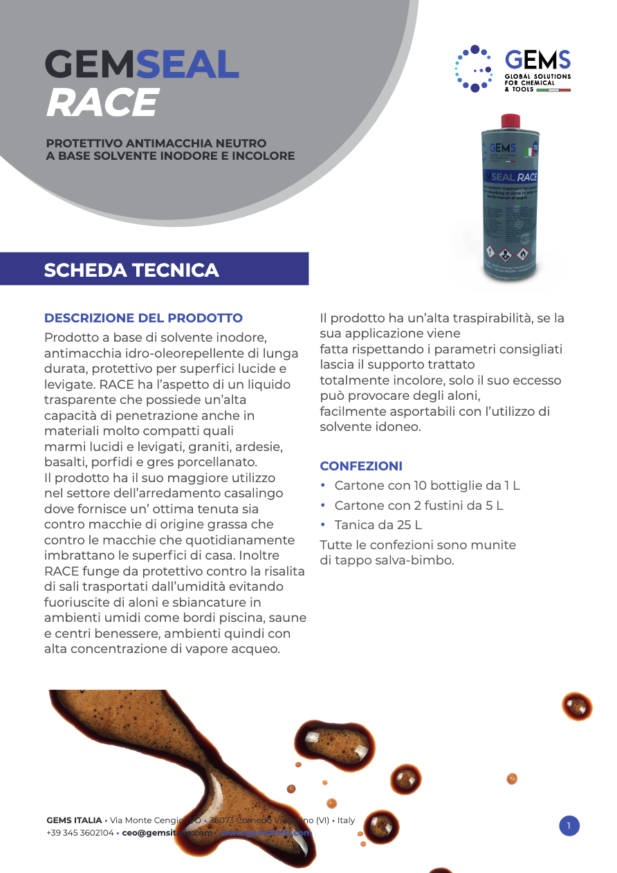 GEMSEAL RACE Protettivo antimacchia neutro per superfici levigate By GEMS