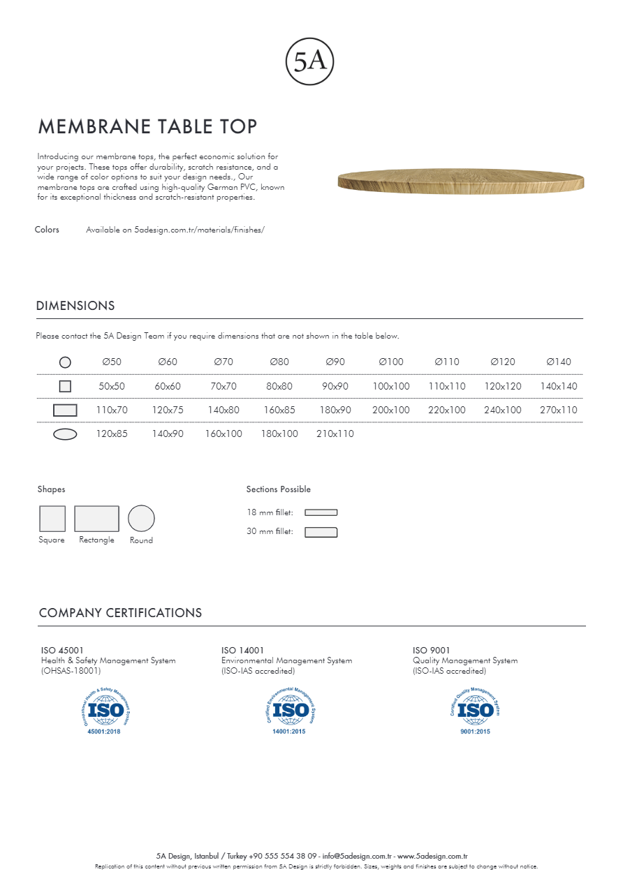 MEMBRANE TOPS Table top By 5A Design
