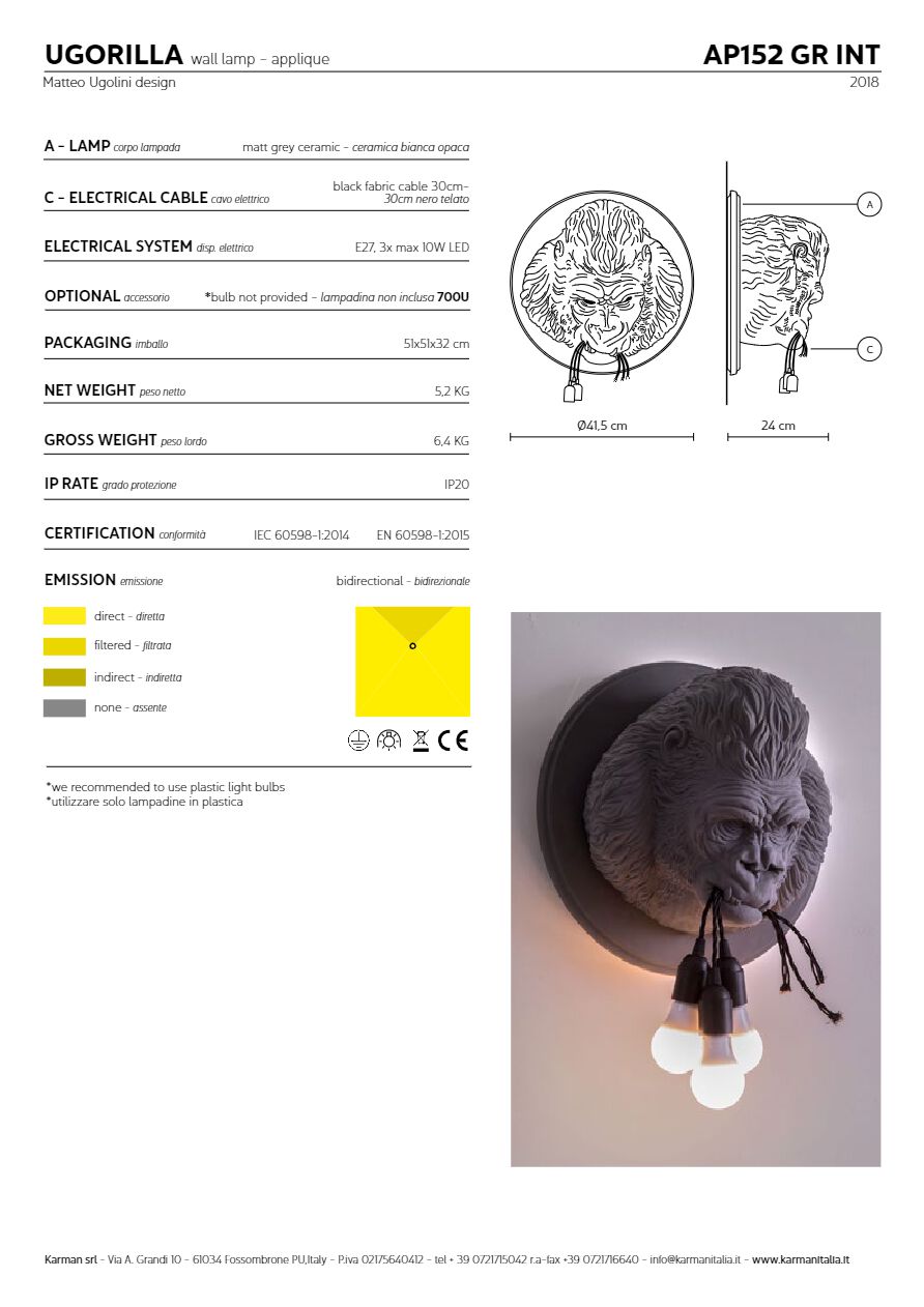 UGO RILLA Wall lamp By Karman | design Matteo Ugolini