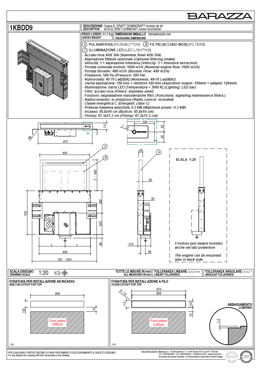 B_DRAFT 1KBDD9 Cooker hood By Barazza
