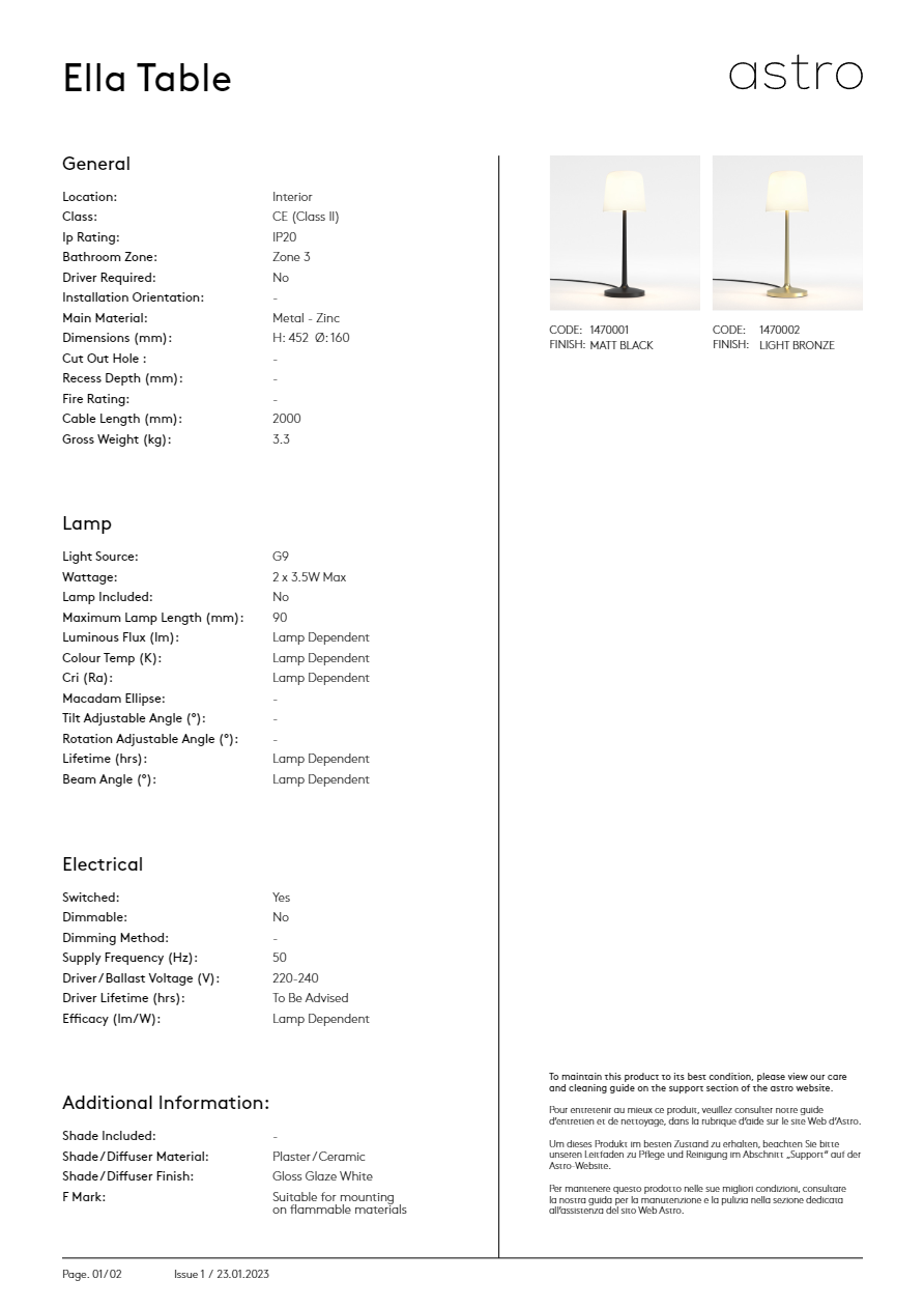 ELLA LED zinc table lamp By Astro Lighting