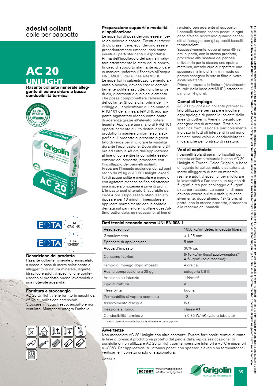 AC 20 UNILIGHT Rasante per intonaco By Fornaci Calce Grigolin