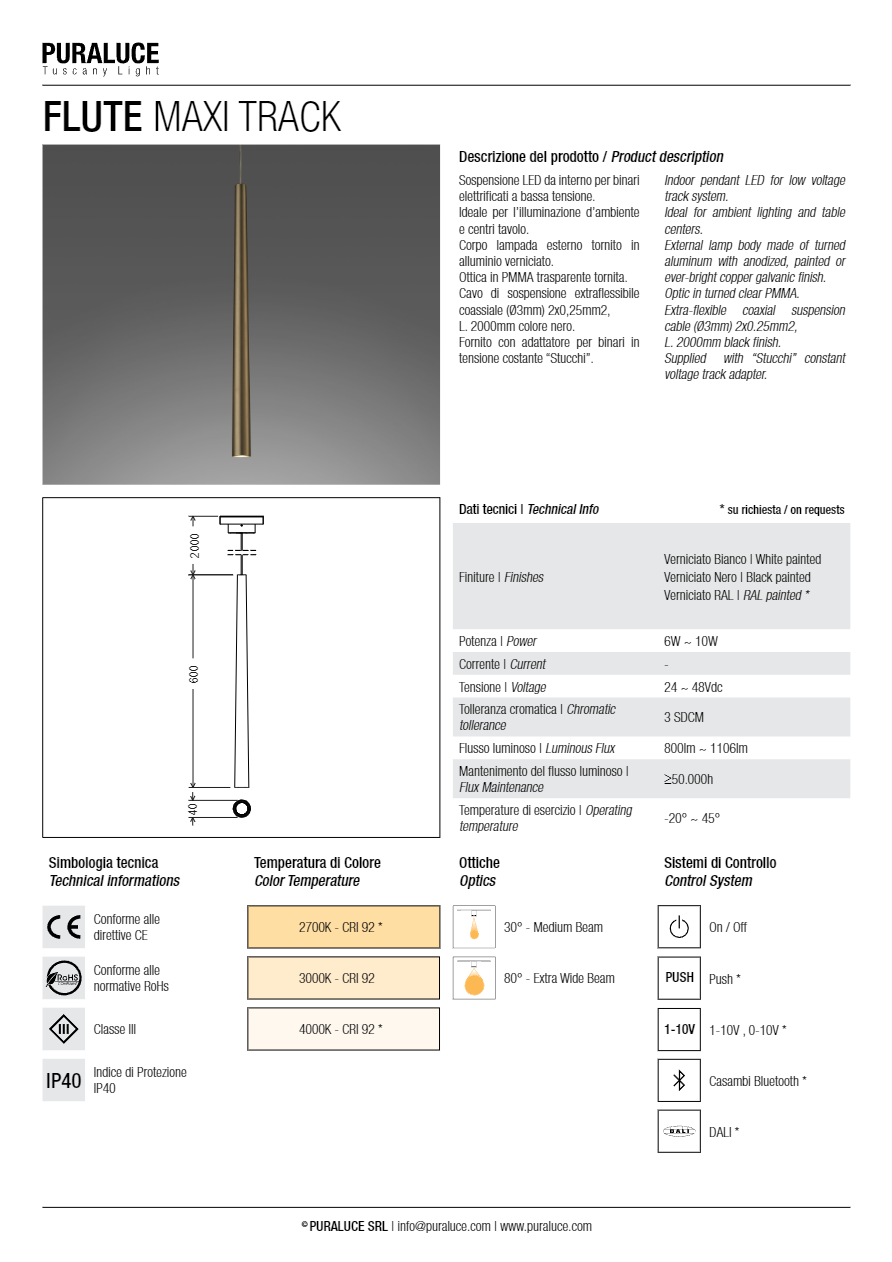 FLUTE MAXI TRACK Illuminazione a binario By PURALUCE